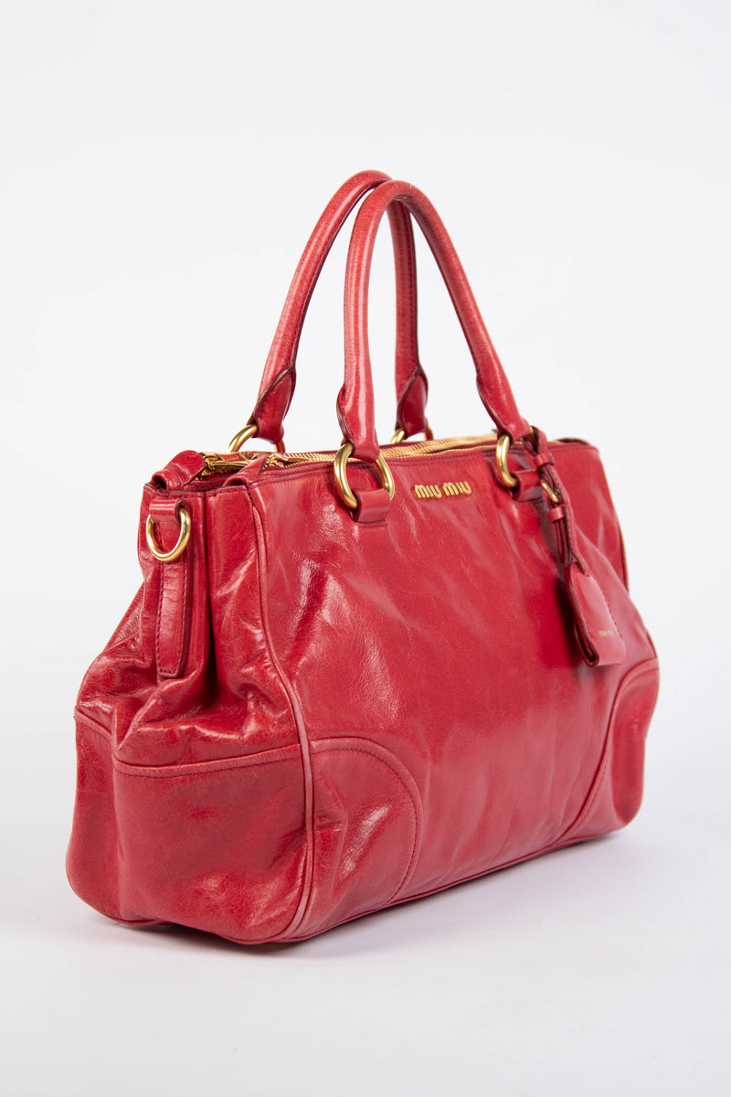 2000s Miu Miu Red Leather Tote Bag – Break Archive