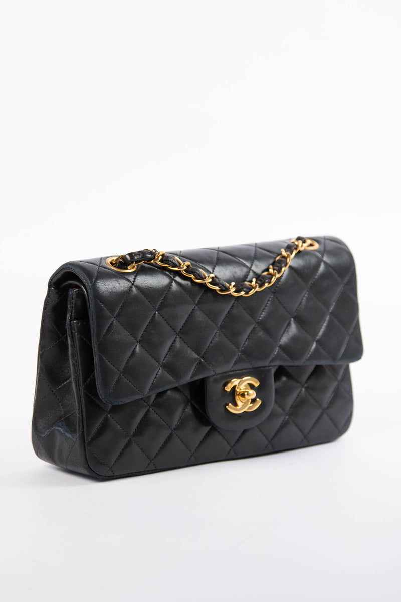 90s Chanel Black Lambskin Small Classic Double Flap with 24K GHW ...