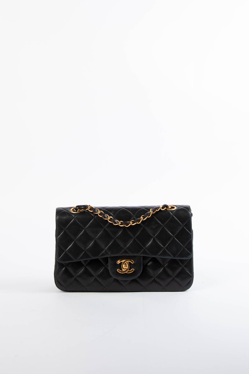 90s Chanel Black Lambskin Small Classic Double Flap with 24K GHW ...