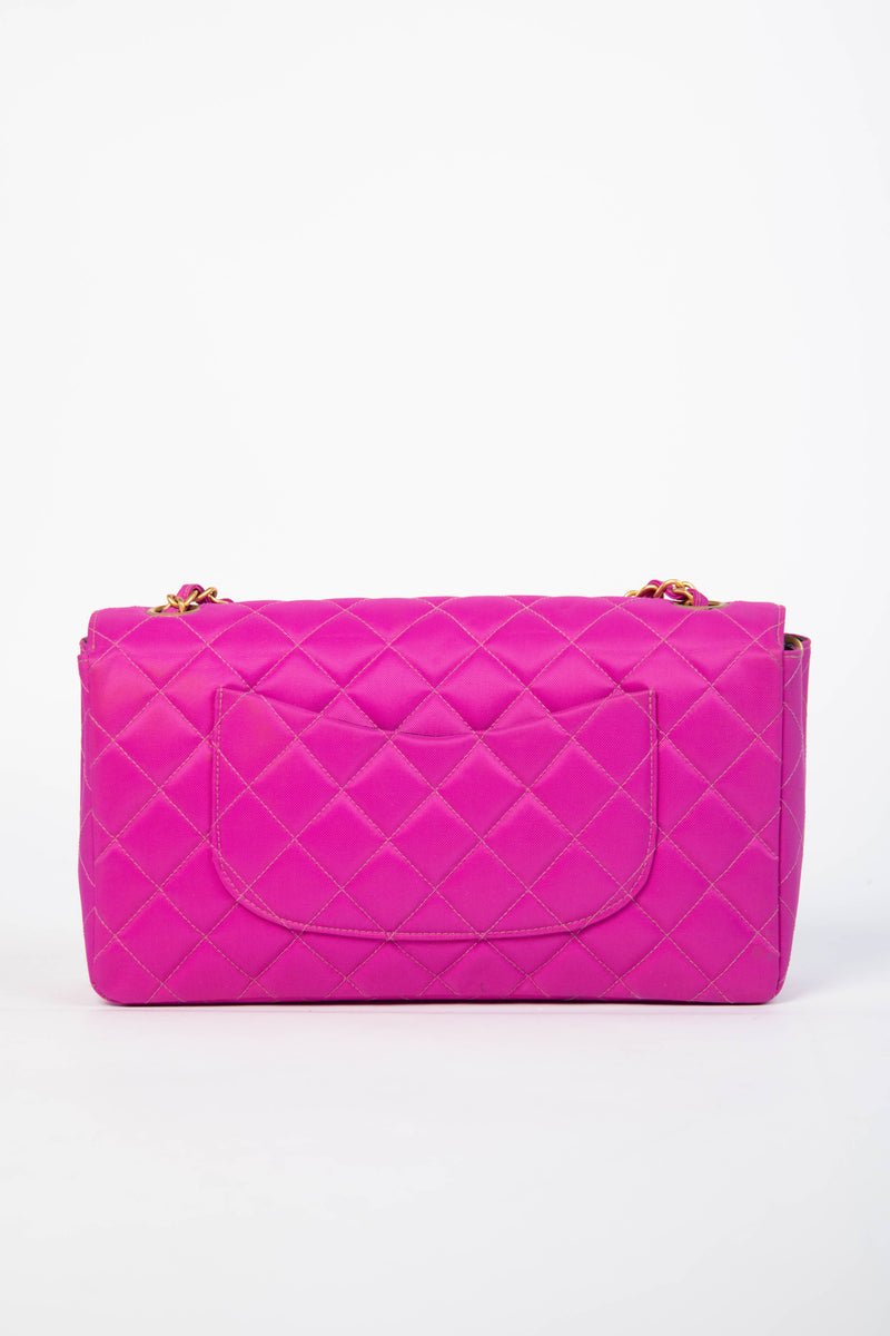 90s Chanel Pink Nylon Single Flap Shoulder Bag with 24k GHW – Break Archive