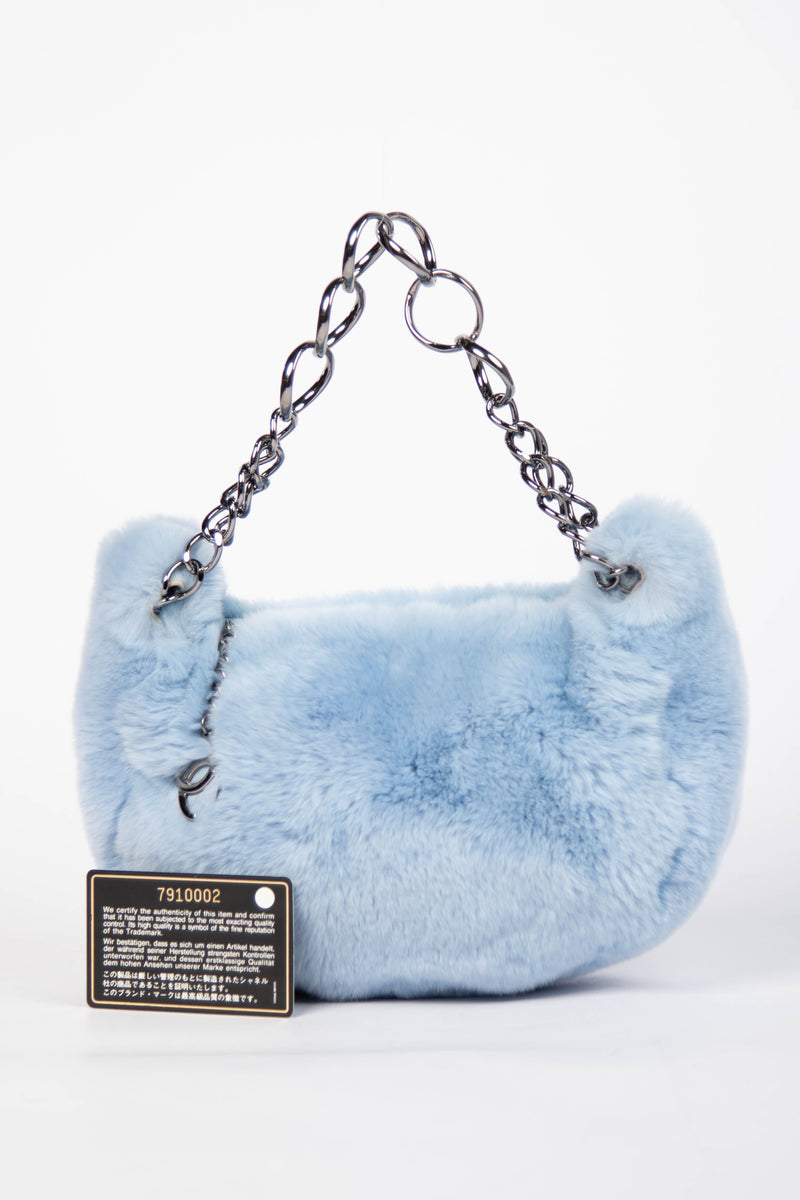 RARE 2000s Chanel Blue Fur Shoulder Bag – Break Archive
