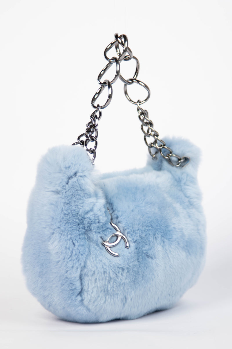 RARE 2000s Chanel Blue Fur Shoulder Bag – Break Archive
